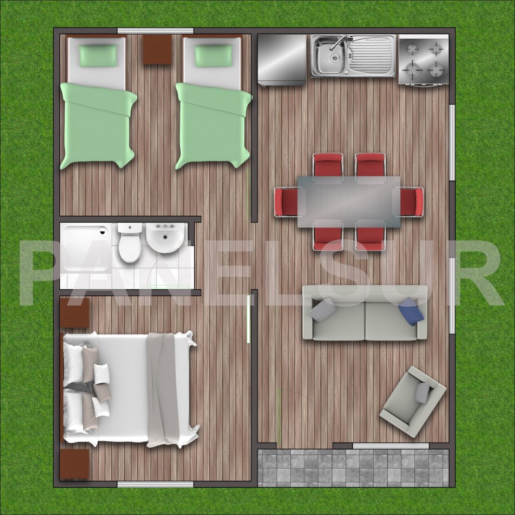 Kit Casa 45m2 Dos Aguas - Basico - Panel Sur